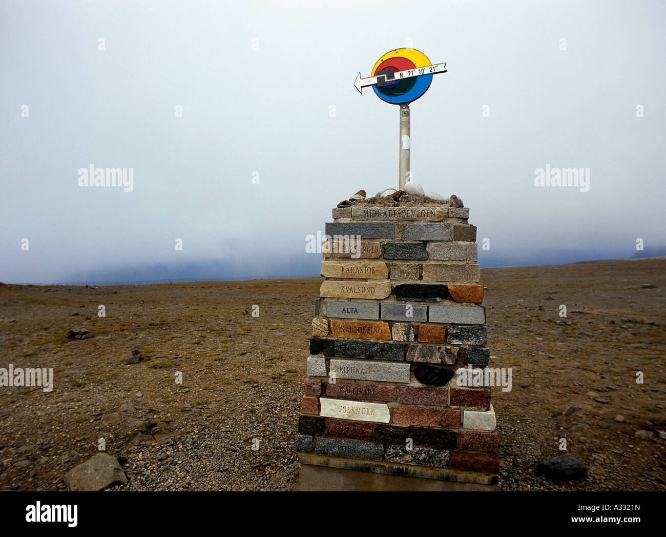 Sign showing the geographical position of the North Cape, Norway Stock ...