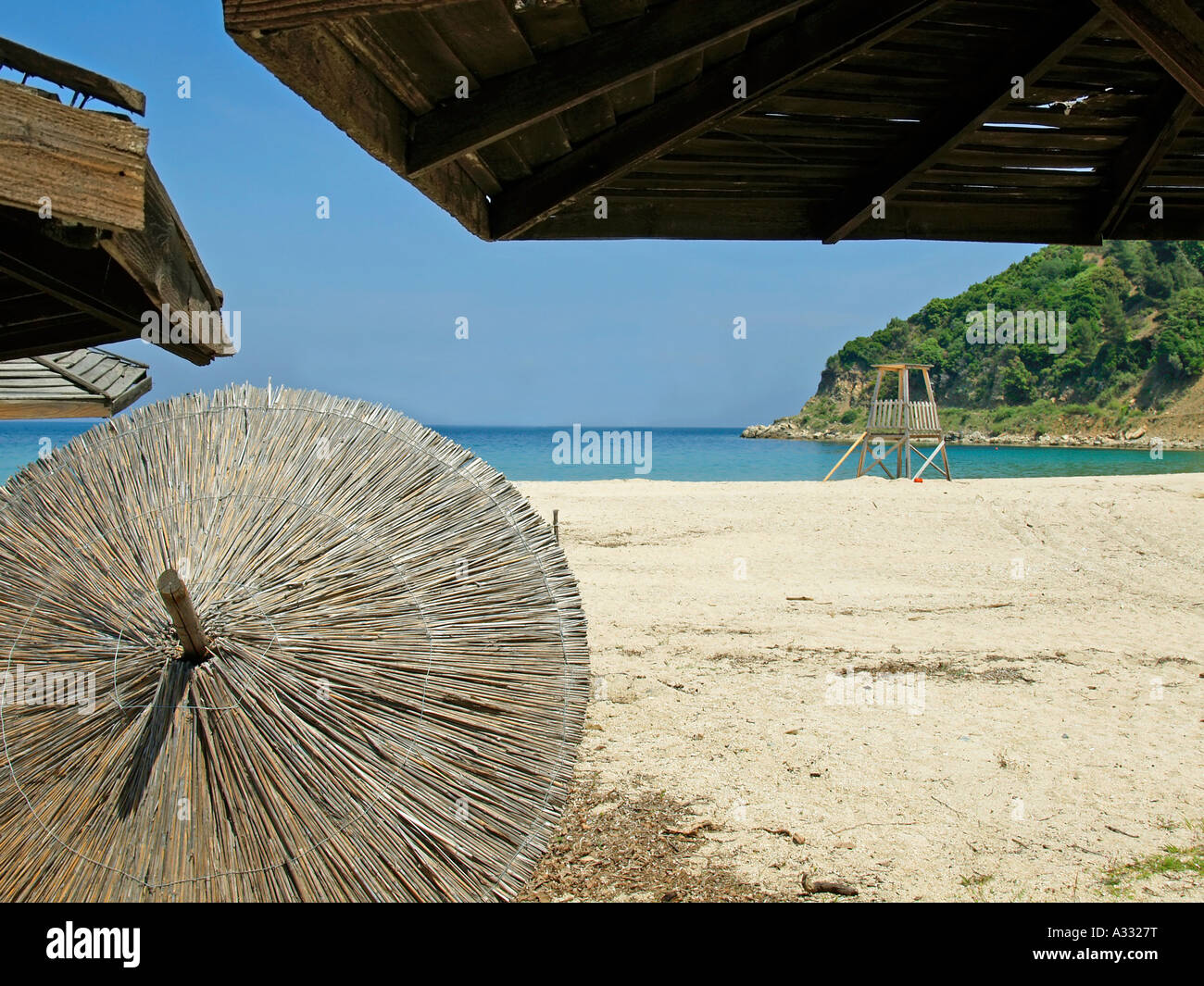 empty beach on the peninsula Chalkidiki Halkidiki Sithonia Macedonia ...