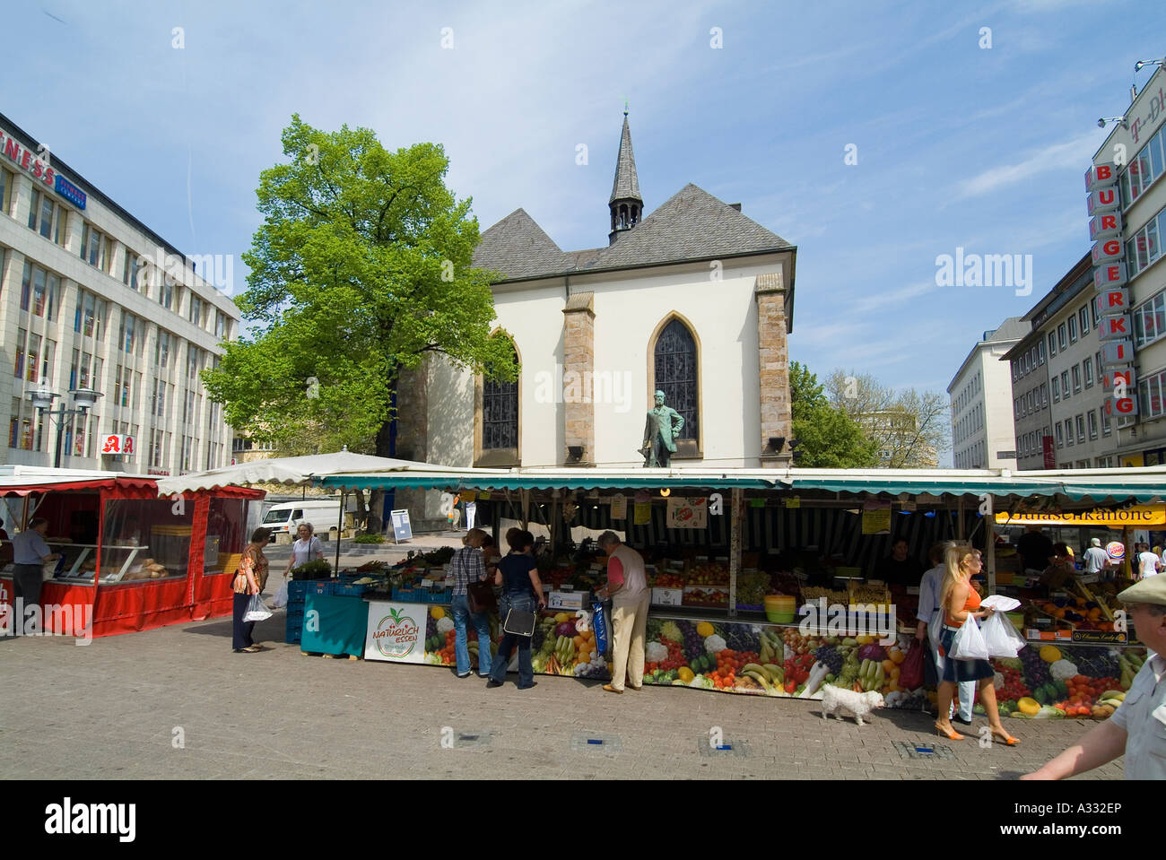 market stall on the market in the pedestrian area in Essen street ...