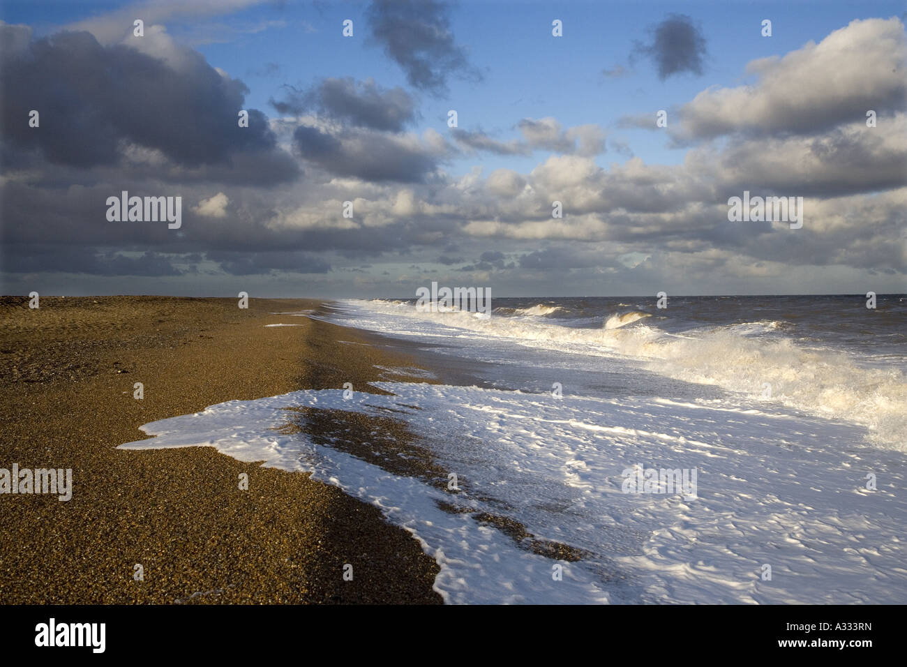 Cley Bank Norfolk Sea Defences breached by Spring Tide Stock Photo - Alamy