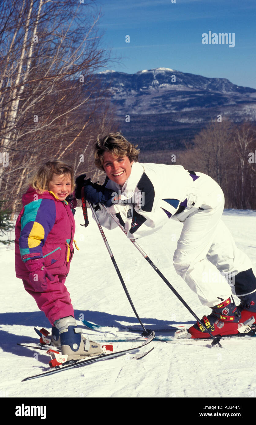 Skiing family at Sugarloaf ski resort Maine USA Stock Photo - Alamy