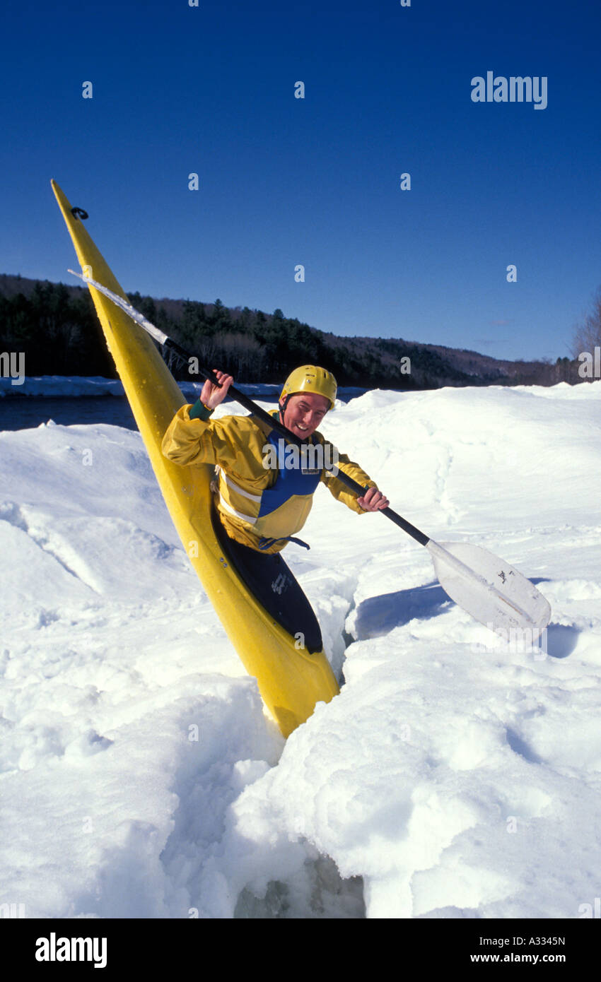 Kayaking on ice bound river USA Stock Photo - Alamy