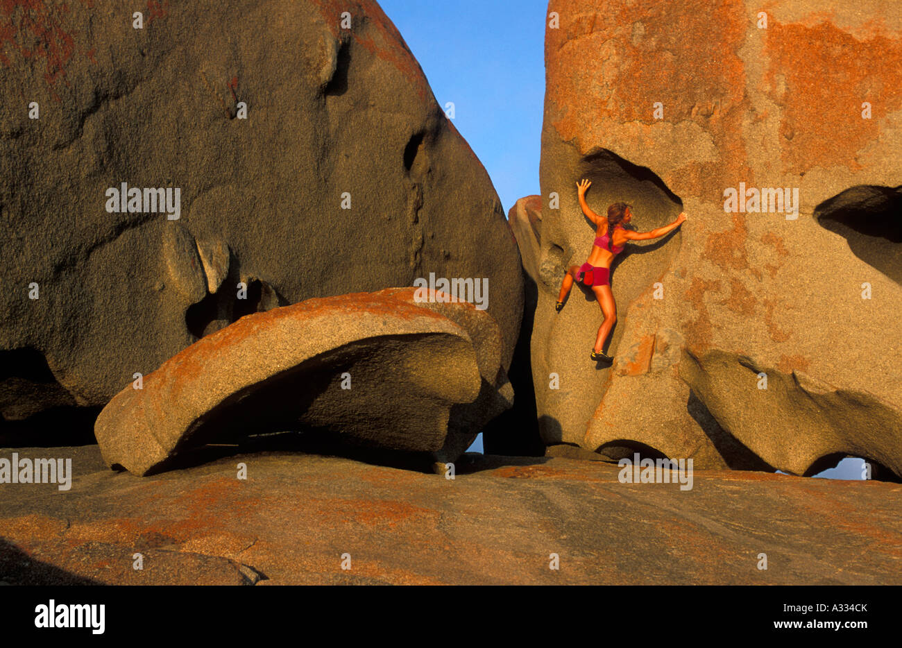 Emma Williams bouldering at the Remarkable Rocks Kangaroo Island South ...