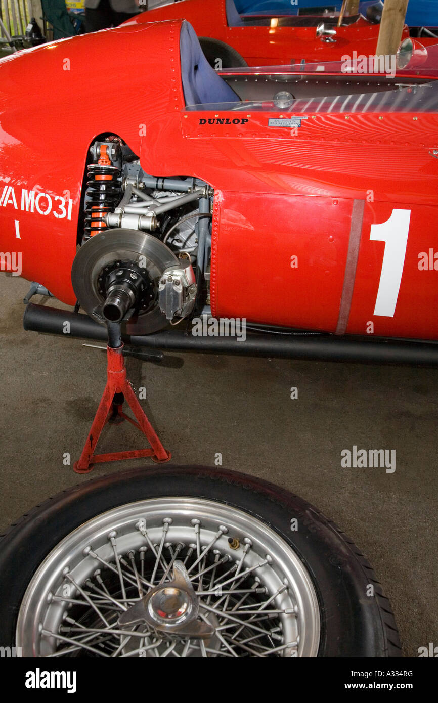 Rear end view of the 1960 Ferrari 246 Dino with wheel removed. Goodwood ...
