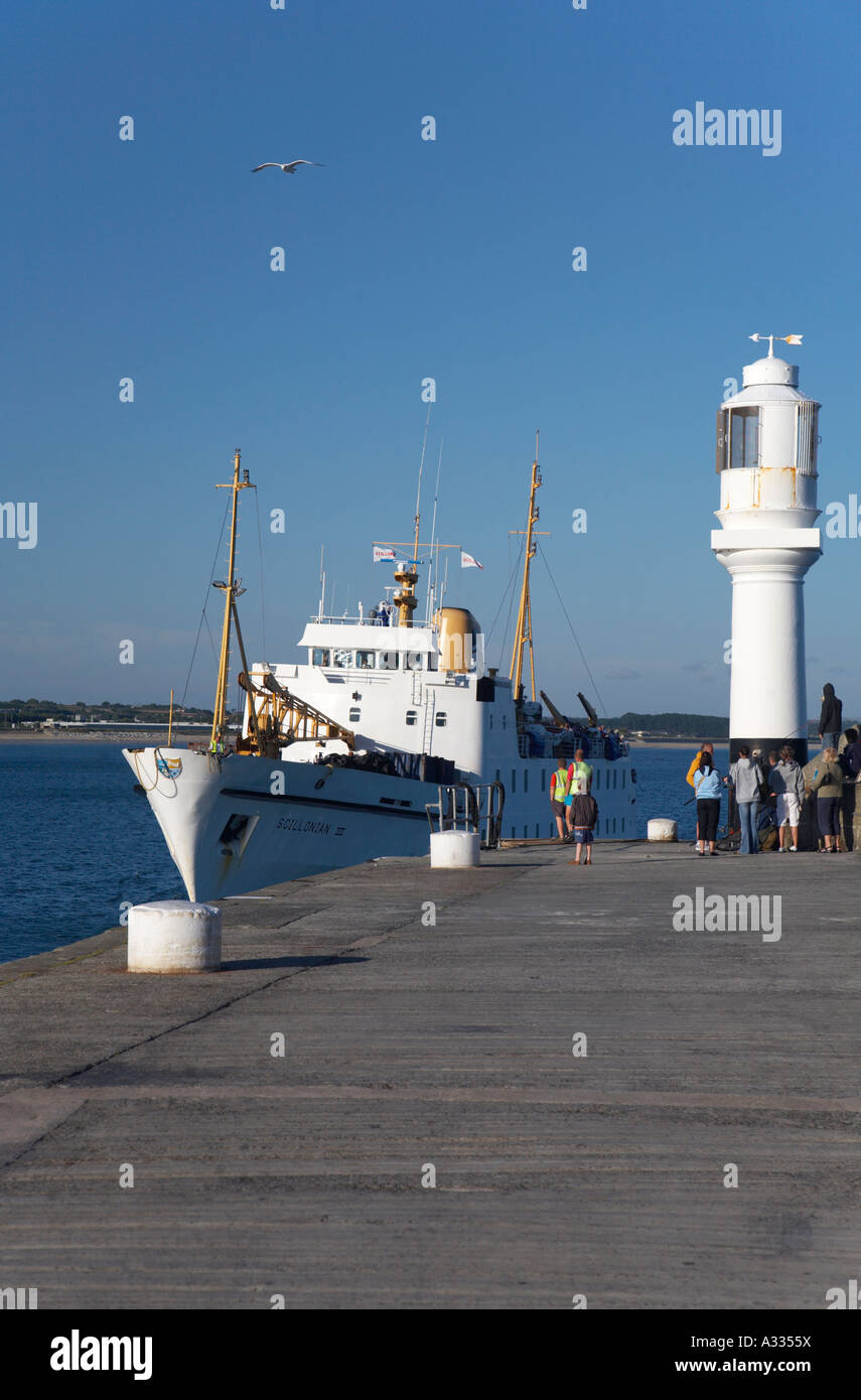 The Scillonian ferry coming alongside the quay in Penzance Cornwall UK ...
