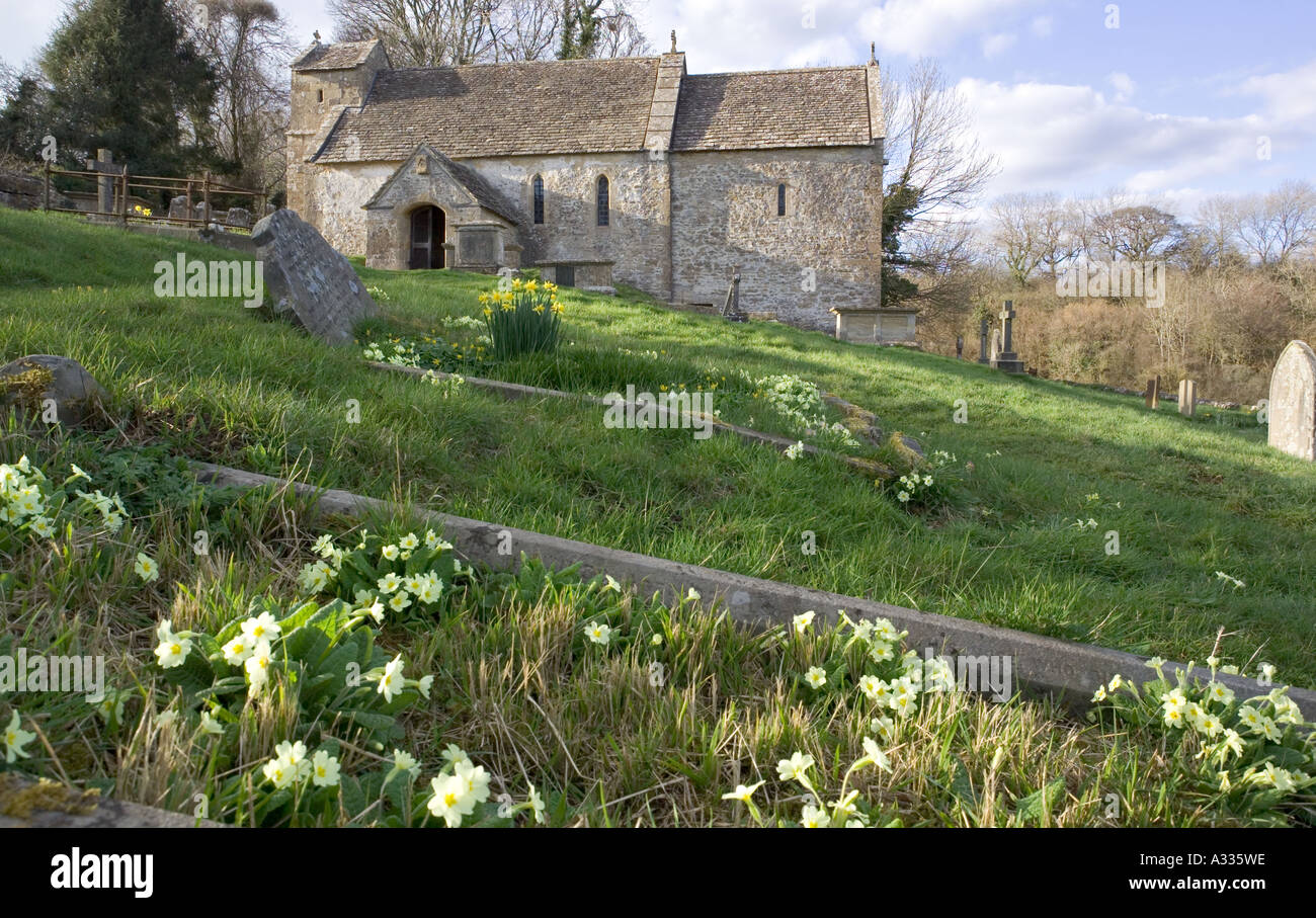 Springtime at the Saxon Cotswold church of St Michael in Duntisbourne ...