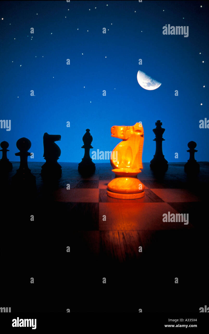 Chess pieces moon and stars 420 Stock Photo - Alamy
