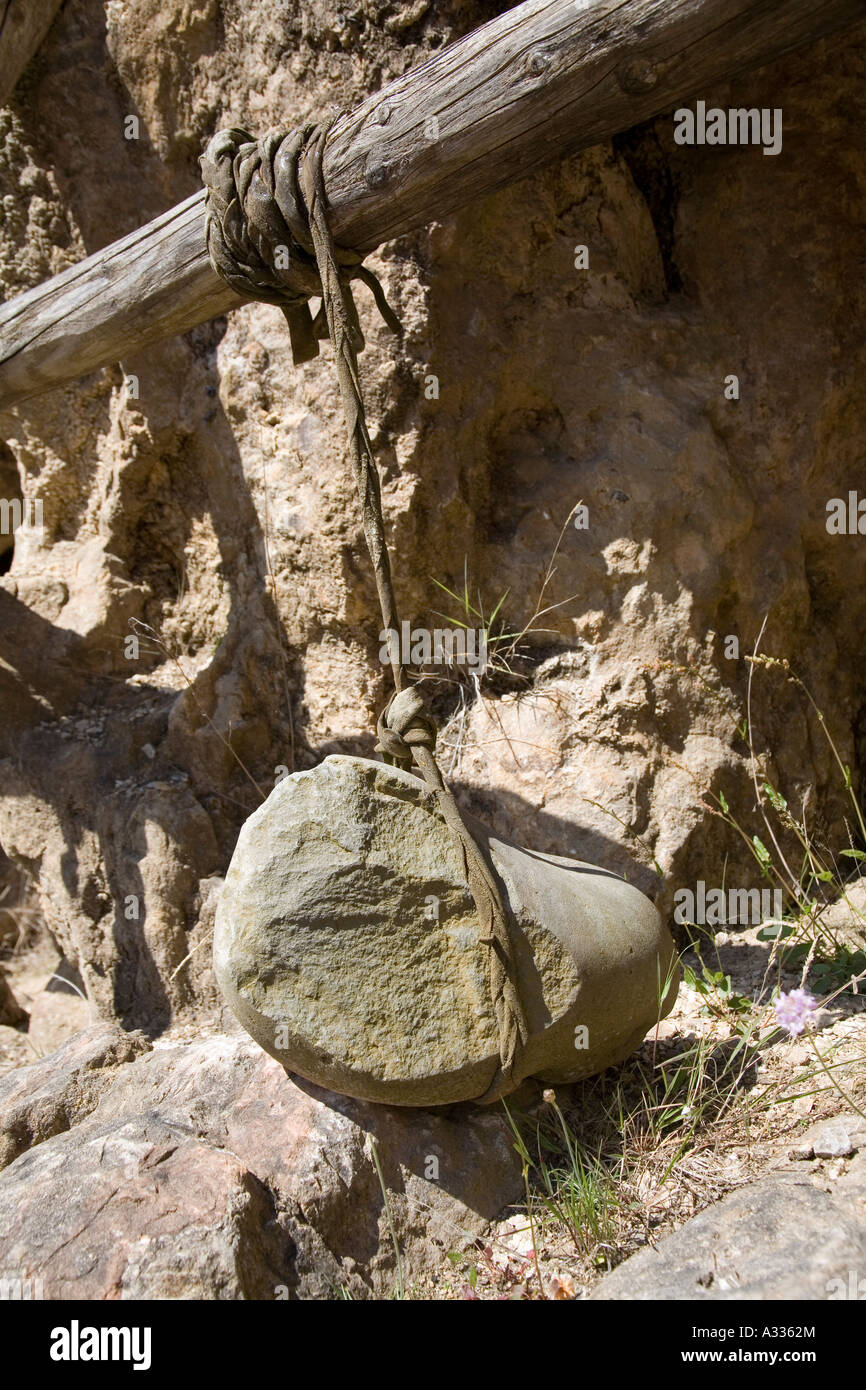 Bronze age stone hammer tied with leather to show how it would be used ...