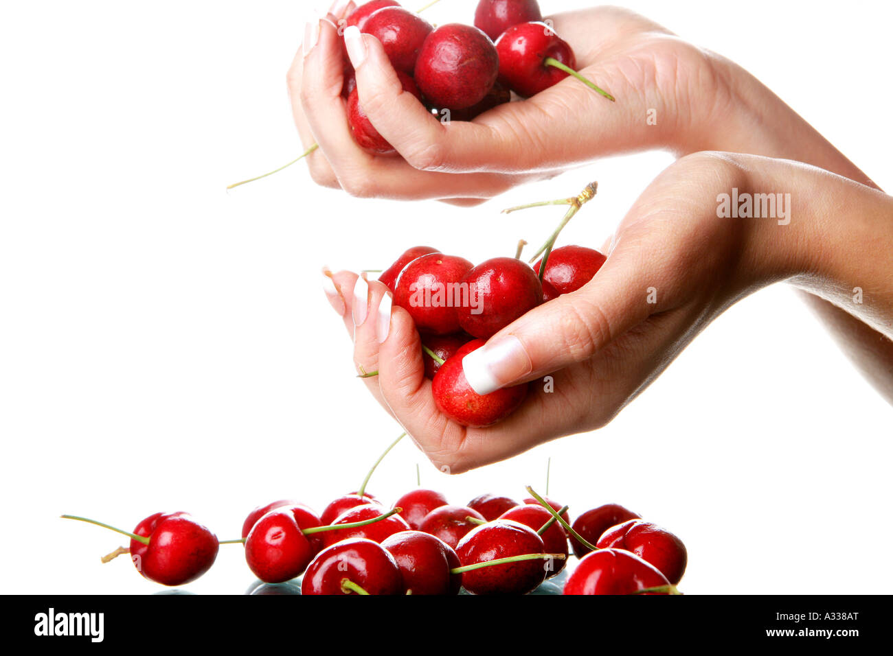 Woman Holding Fresh Ripe Healthy Red Cherries Stone Fruit Isolated ...
