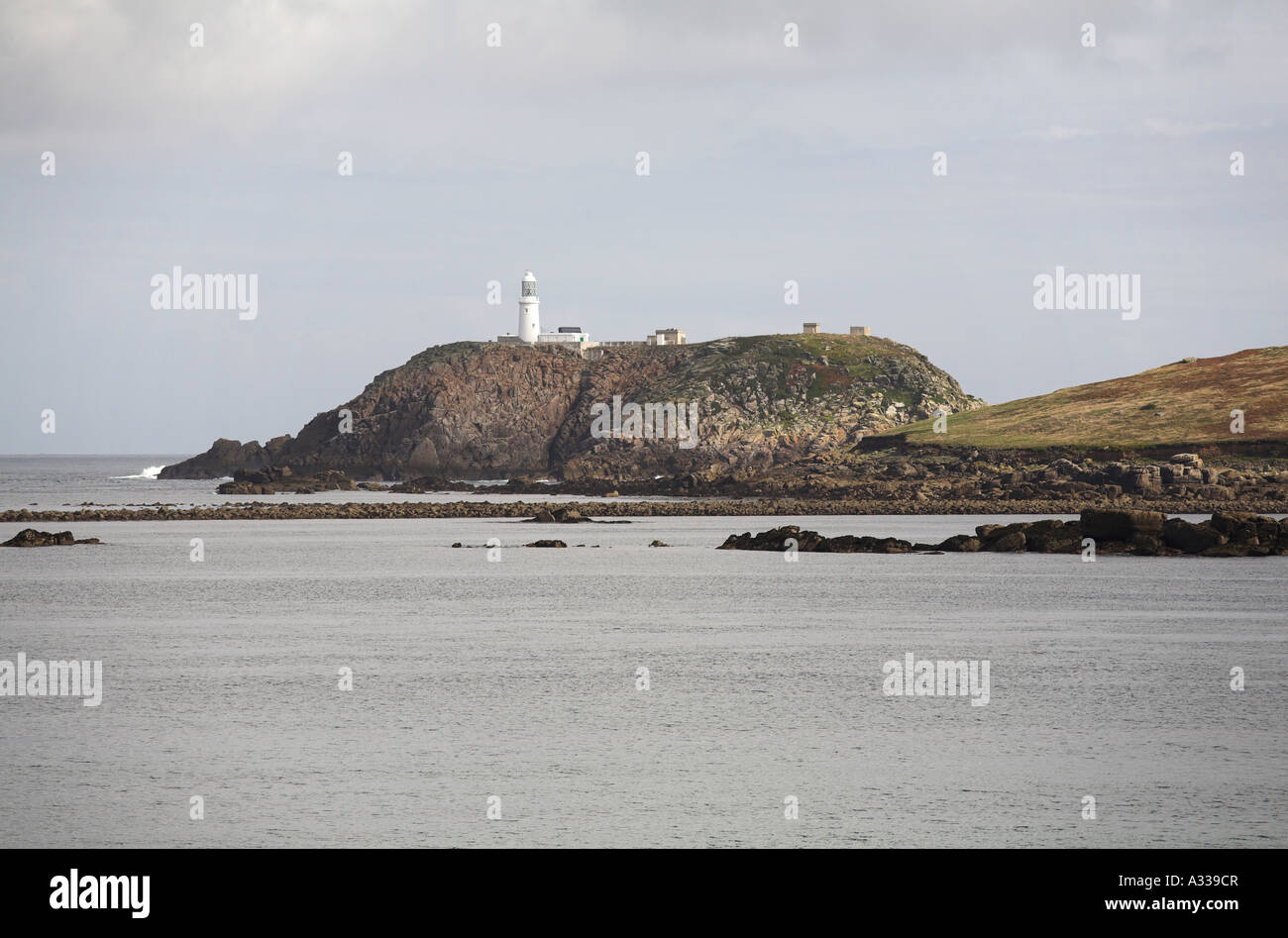 Round Island Lighthouse from north Tresco Scillies Isles of Scilly ...