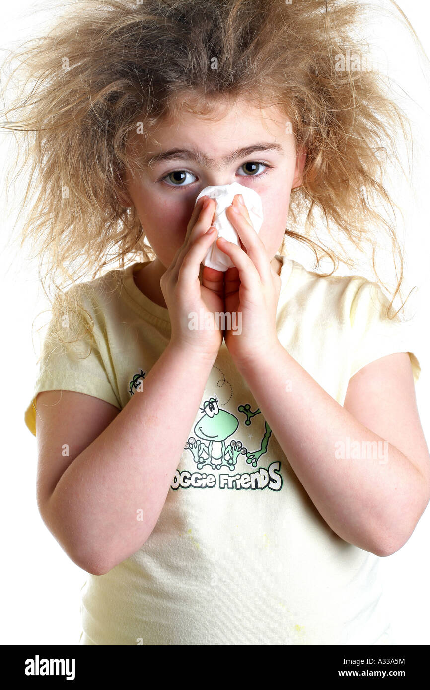 Young Girl Blowing Her Nose Model Released Stock Photo - Alamy