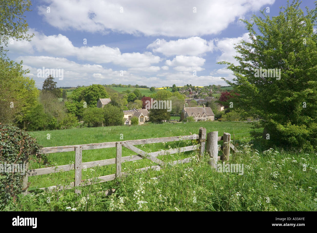 The Cotswold village of North Cerney in the valley of the River Churn ...