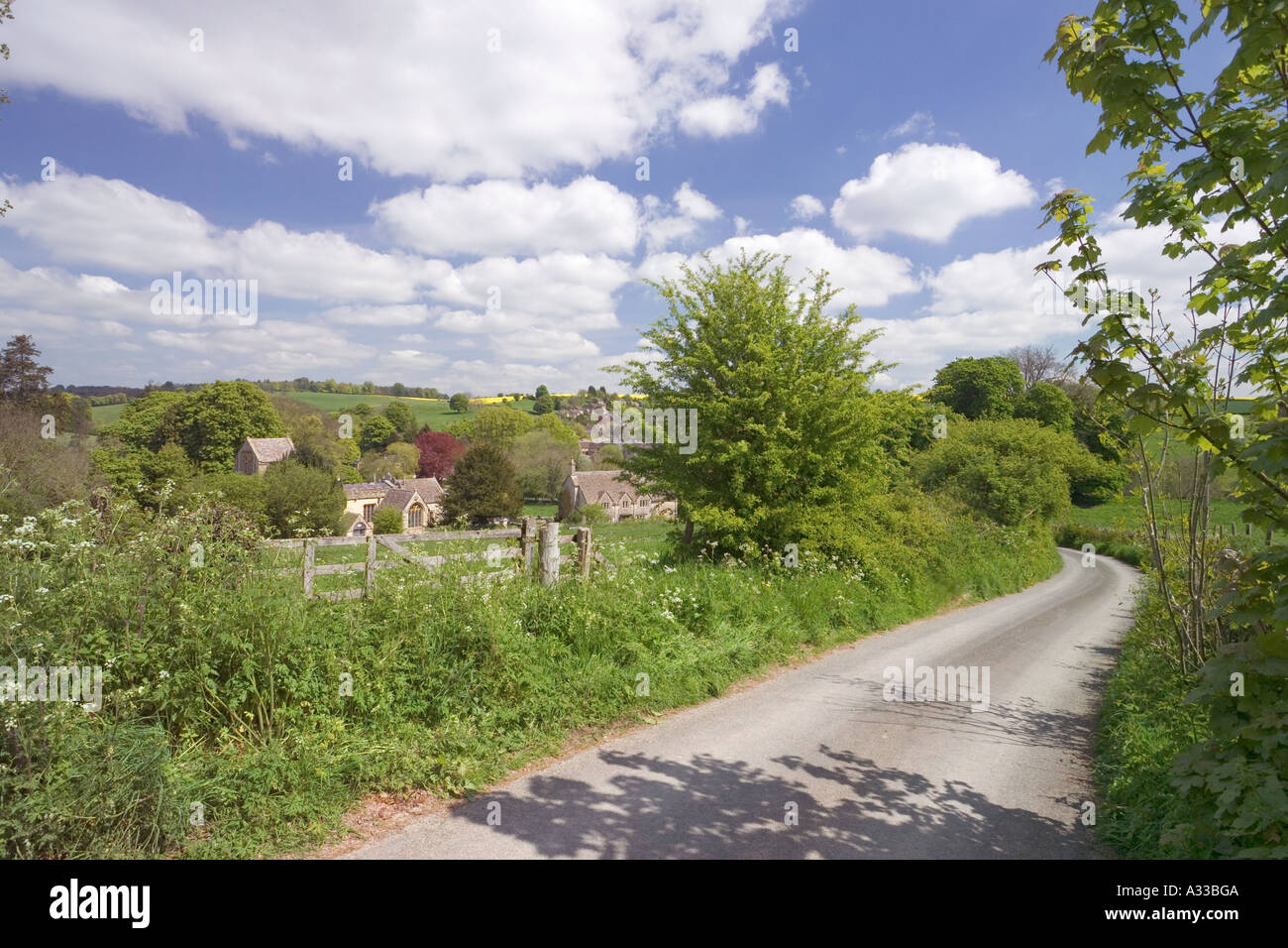 The Cotswold village of North Cerney in the valley of the River Churn ...