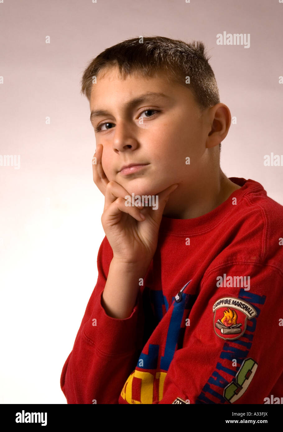 10 Year Old Boy Poses For Camera In A Formal Portrait Setting Stock 10-year-old-boy-poses-for-camera-in-a-formal-portrait-setting-stock