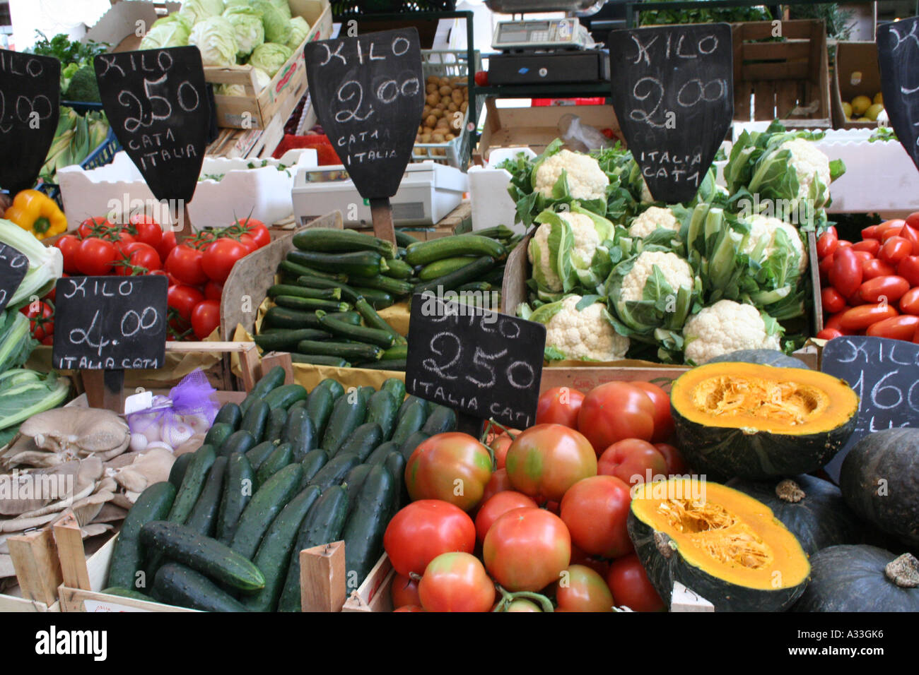 Colourful fresh vegetables on display at the San Leonardo produce ...