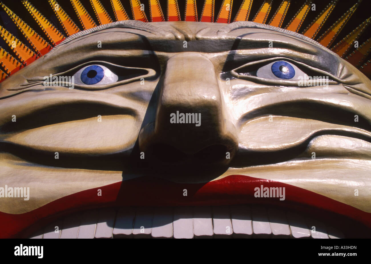 Detail of the Clown's Face above the entrance to Luna Park Fairground ...
