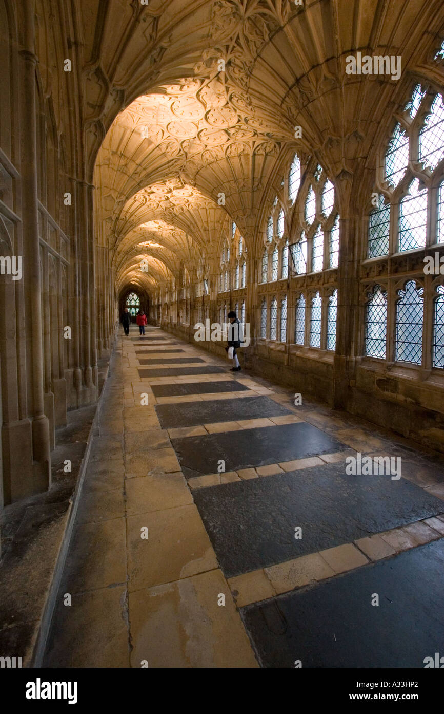 Interior of Cloisters, Gloucester Cathedral, Gloucestershire, England ...