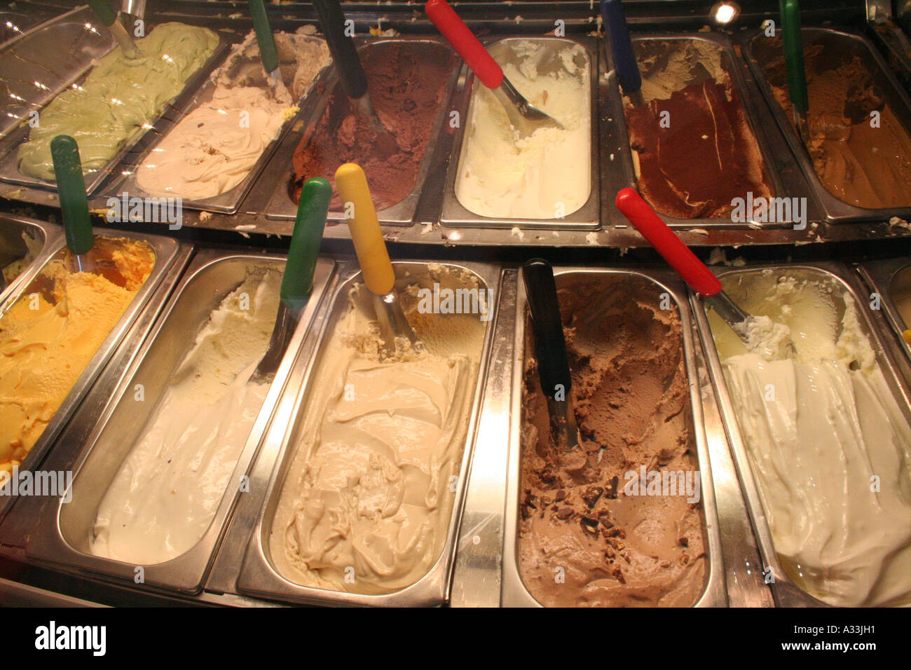 An attractive array of mouth-watering gelato ice cream on display at ...