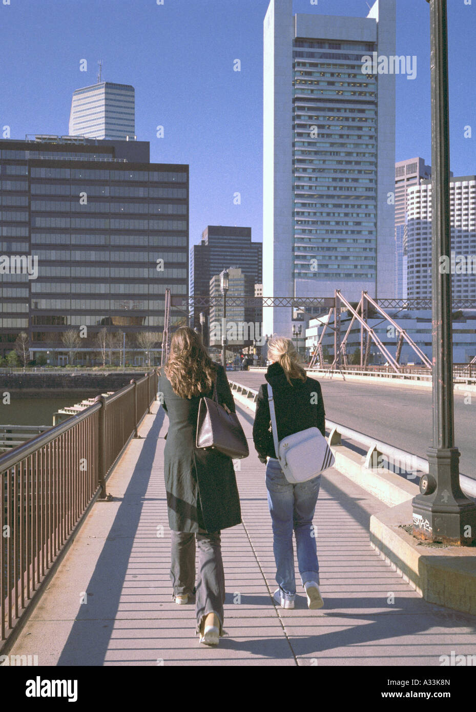 pedrestrians crossing Summer Street bridge, Boston, USA Stock Photo - Alamy