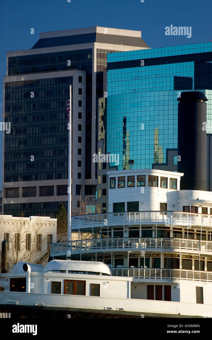 The Delta King Riverboat on the Sacramento River, with the Sacramento ...