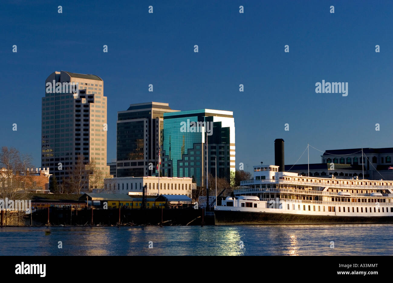 The Delta King Riverboat on the Sacramento River, with the Sacramento ...