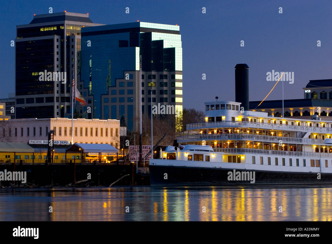 The Delta King Riverboat on the Sacramento River, with the Sacramento ...