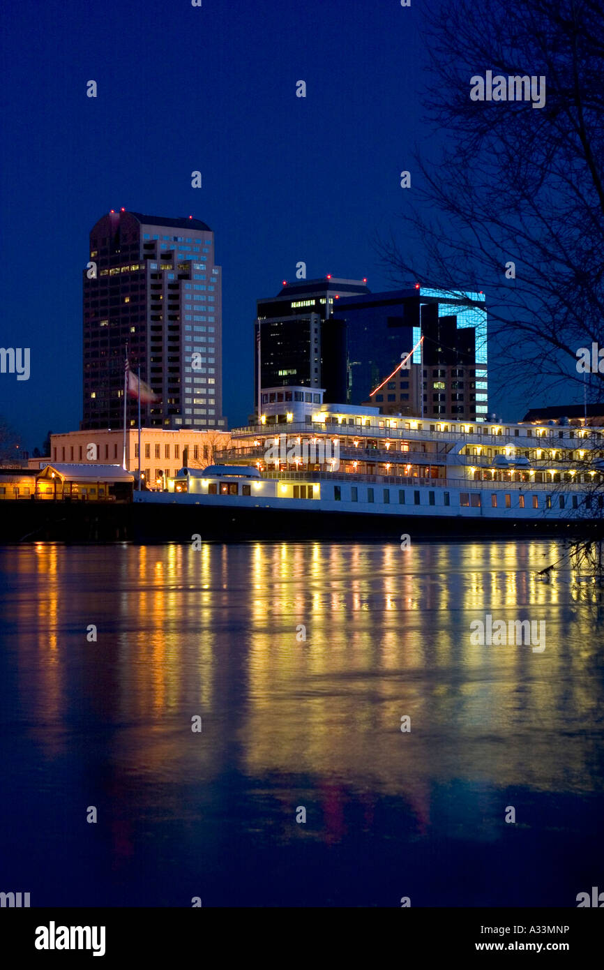 The Delta King Riverboat on the Sacramento River at night, with the ...