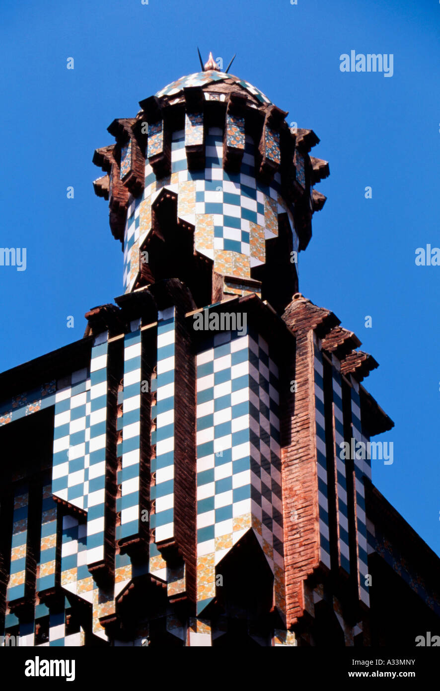 Tower of Casa Vicens by Antoni Gaudi Barcelona Spain Stock Photo - Alamy