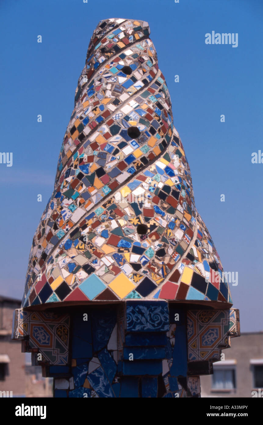 One of the chimneys on the roof of Palau Guell by Antoni Gaudi ...