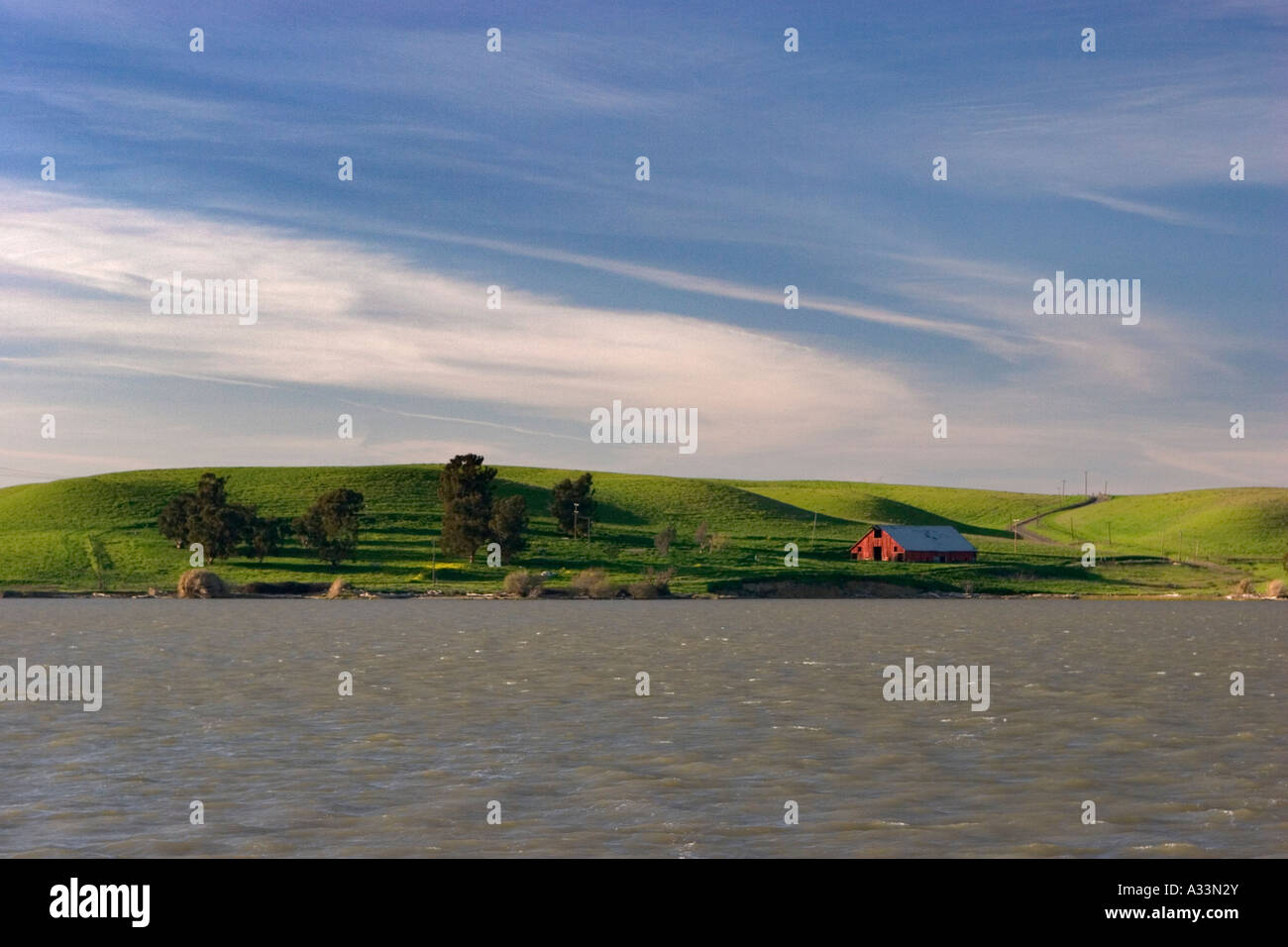 A red barn in the Sacramento River Delta, northern California Stock ...