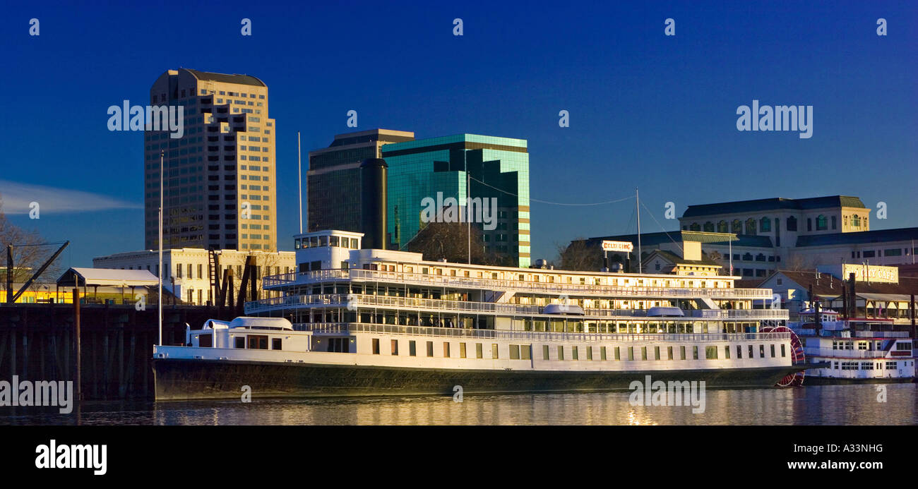 The Delta King Riverboat on the Sacramento River with the downtown ...