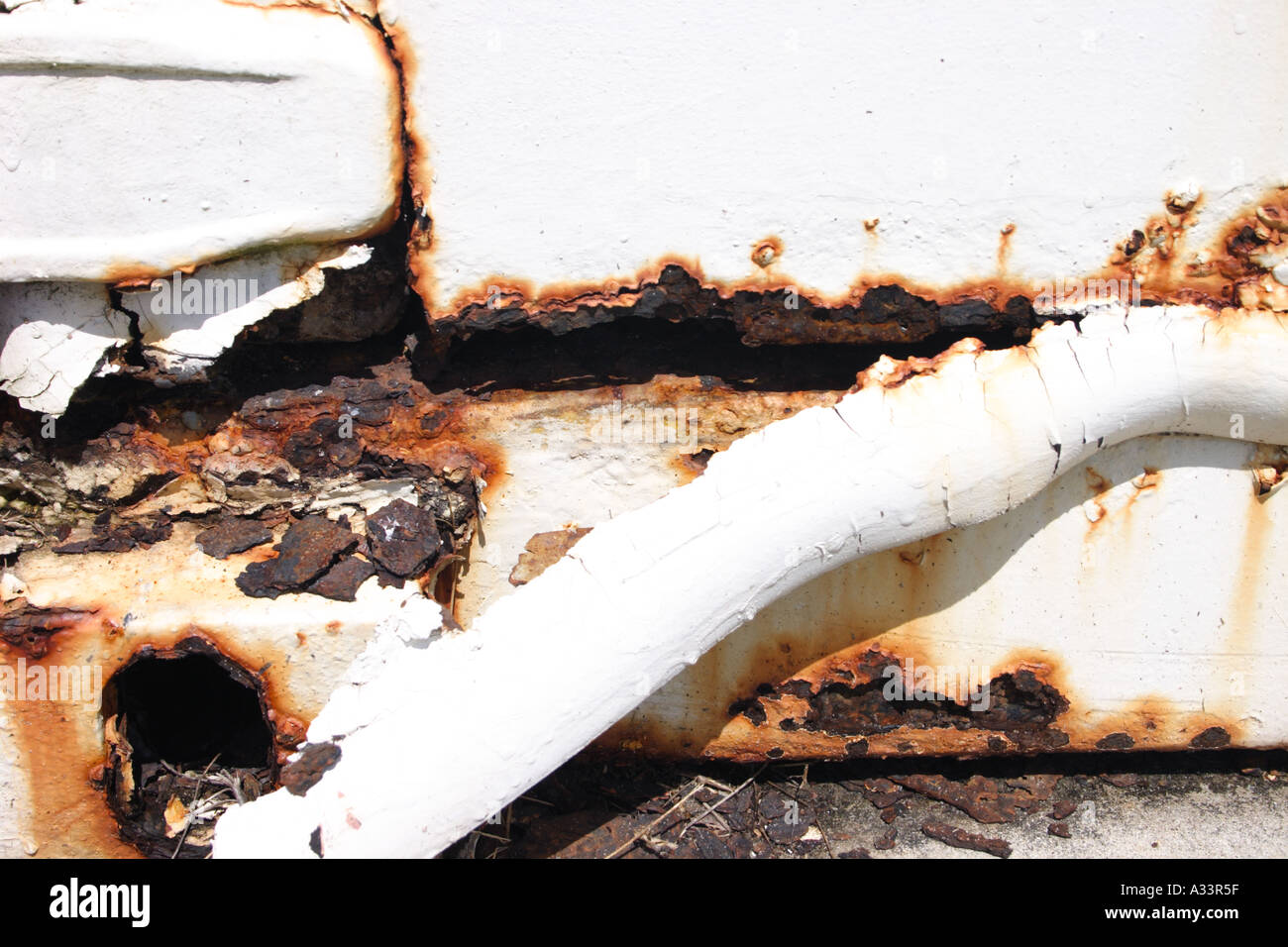 RUST ON A WHITE METAL CONTAINER Stock Photo - Alamy