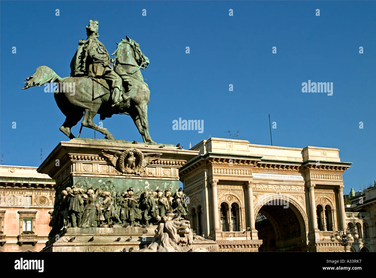 The statue of Napoleon on the Piazza del Duomo at the background ...