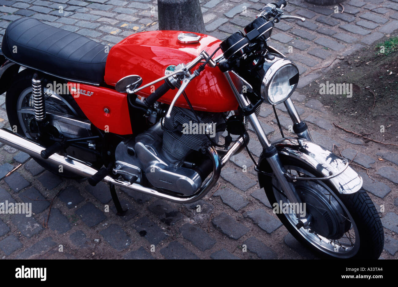 Classic Italian 1970s Laverda 750SF motorcycle parked on a London ...