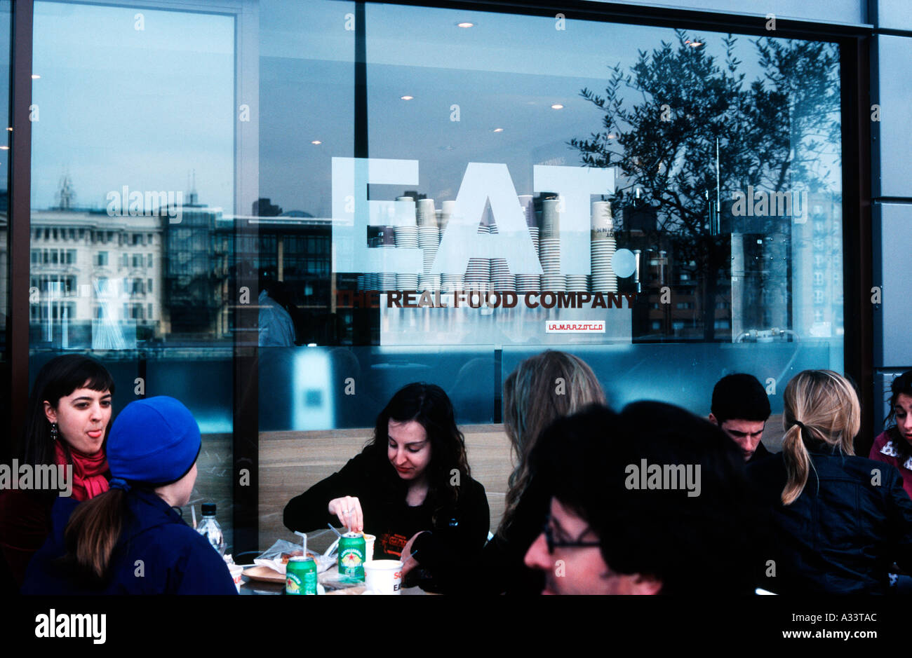 People eating outside at the Real Food company Bankside Southwark ...