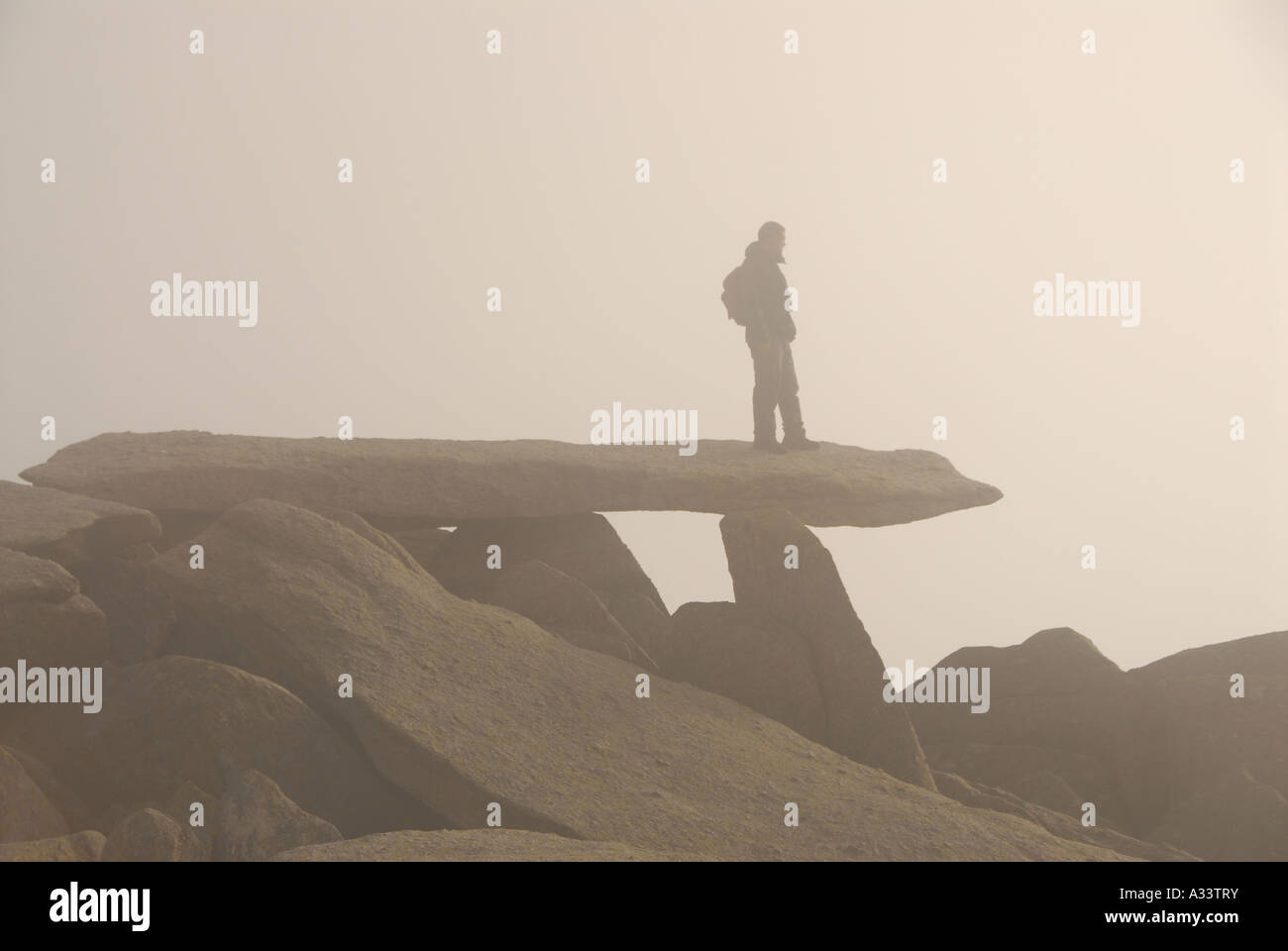 Walker on the Cantilever Y Glyderau The Glyders Snowdonia North West ...