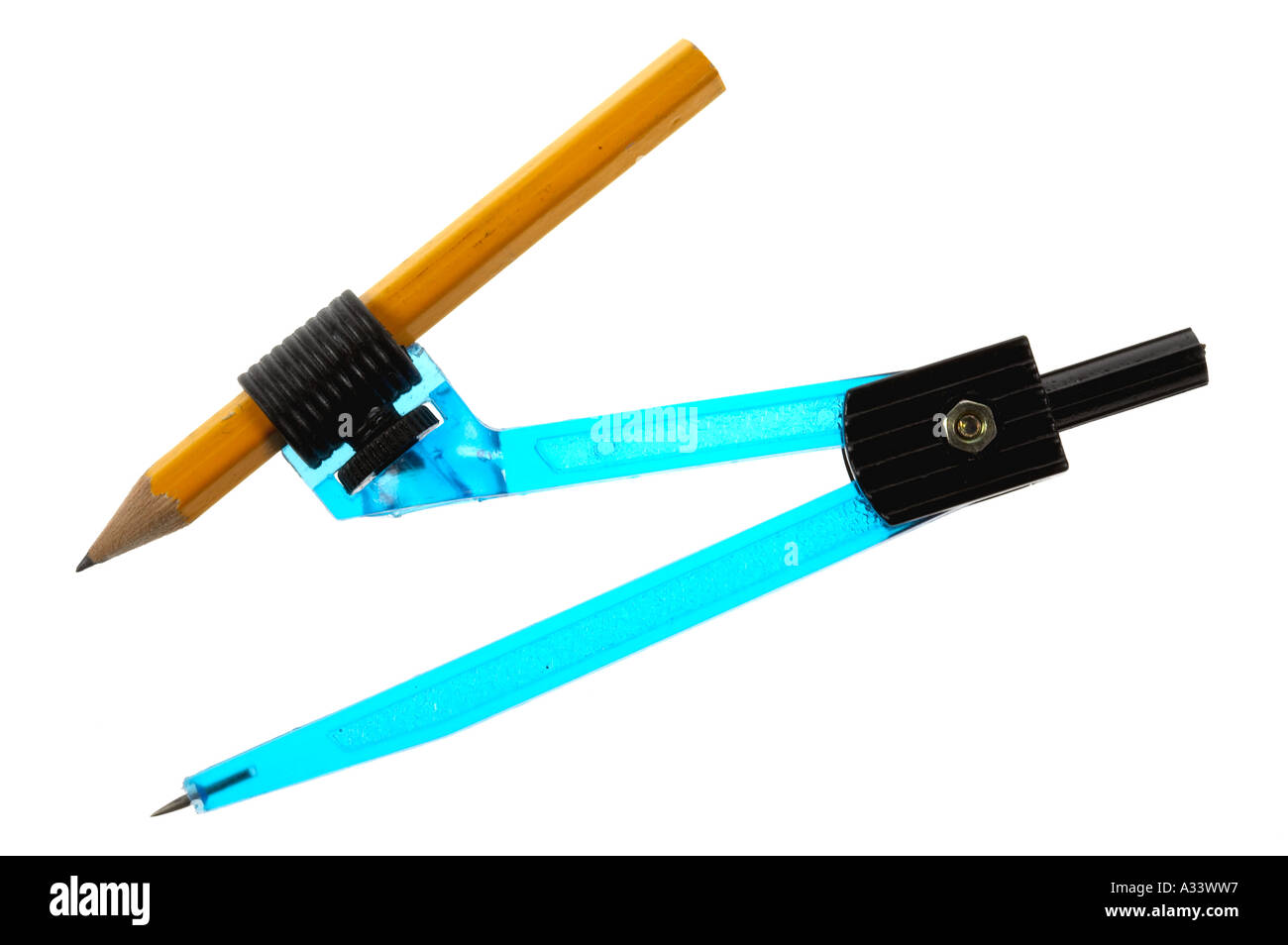 Blue transparent compass with pencil isolated on a white background ...