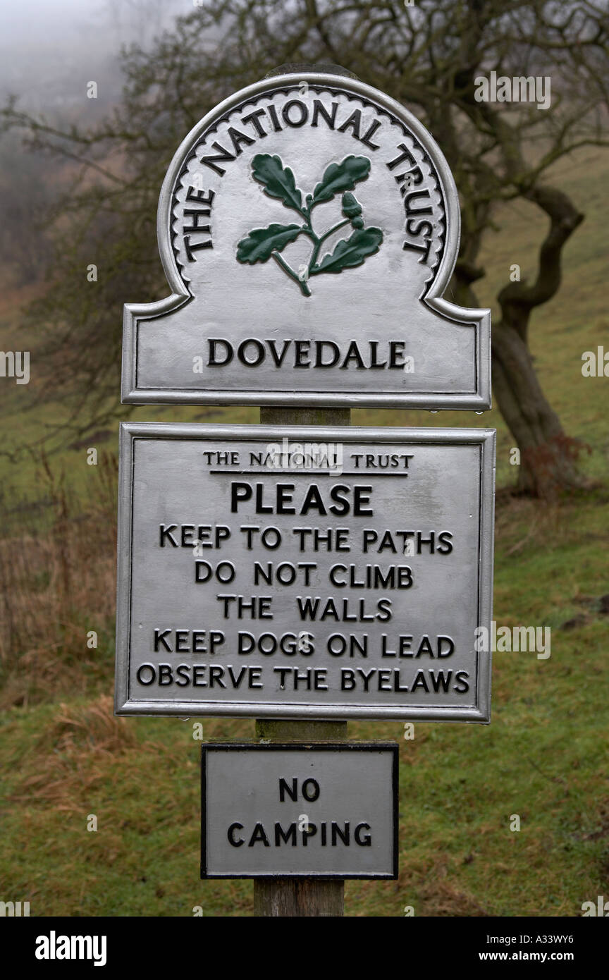 Dovedale sign Dovedale Peak District National Park Derbyshire England ...