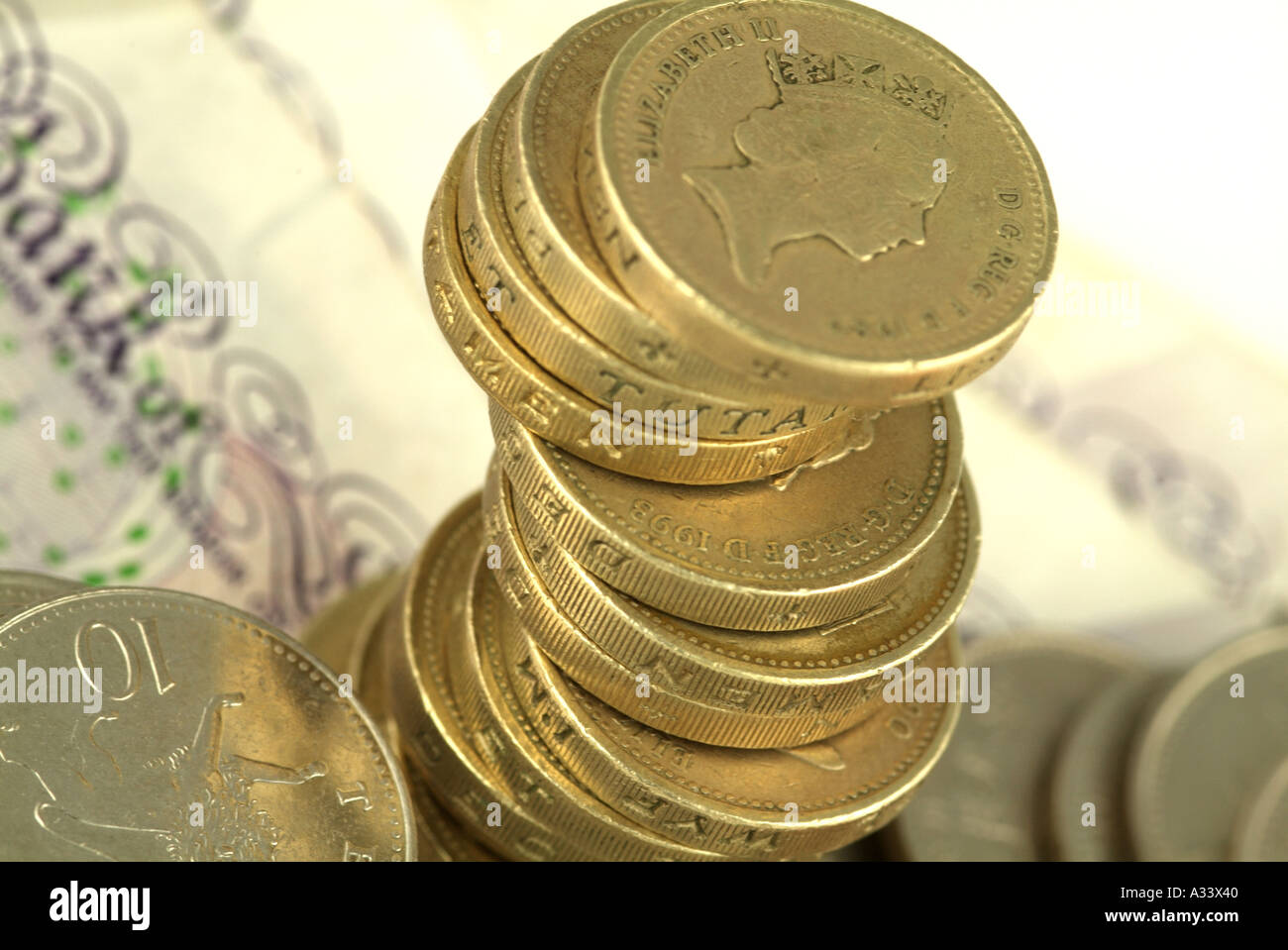 Stack of British pound coins GBS, money Stock Photo - Alamy
