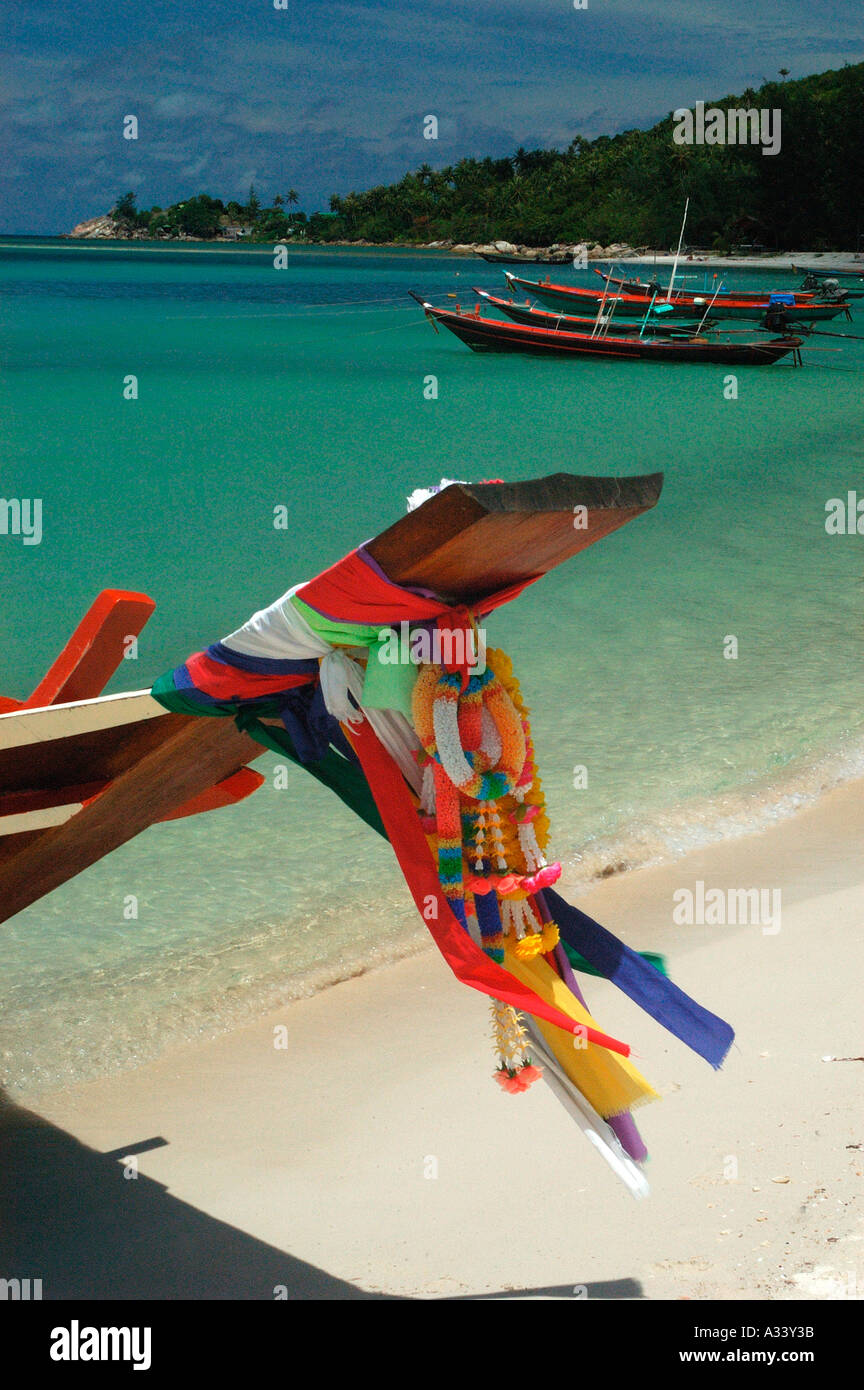 flags of long tail boat Haad Khuad Bottle Beach Koh PhanGan island ...