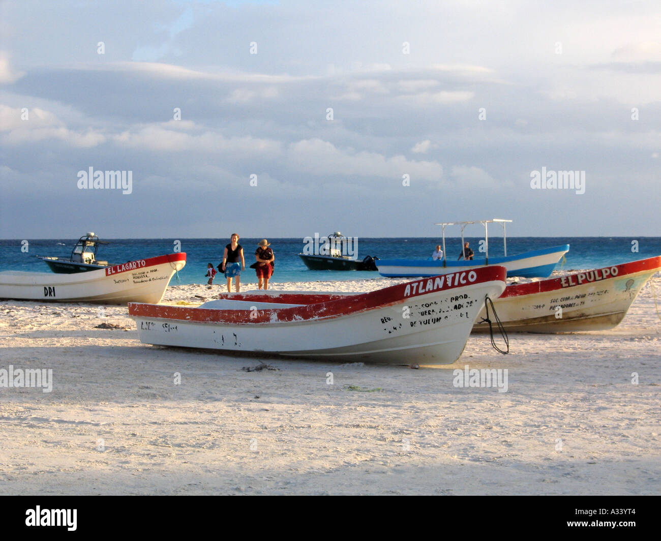 fishing boats on the beach, Tulum, Yucatan, Mexico Stock Photo - Alamy