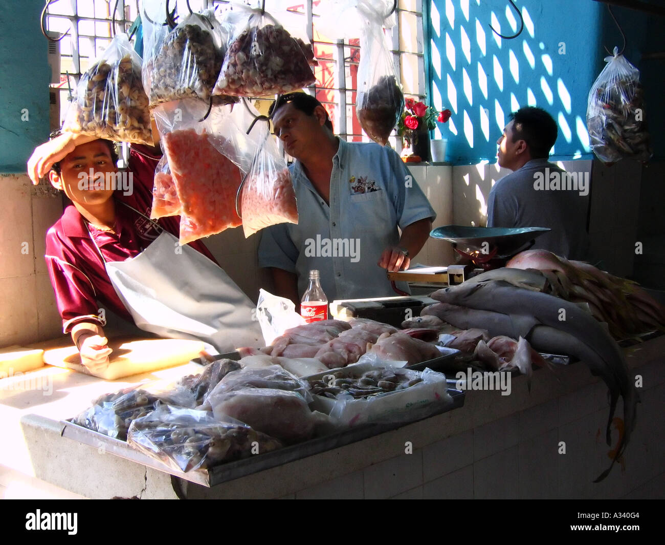 Young man on fish stall hi-res stock photography and images - Alamy