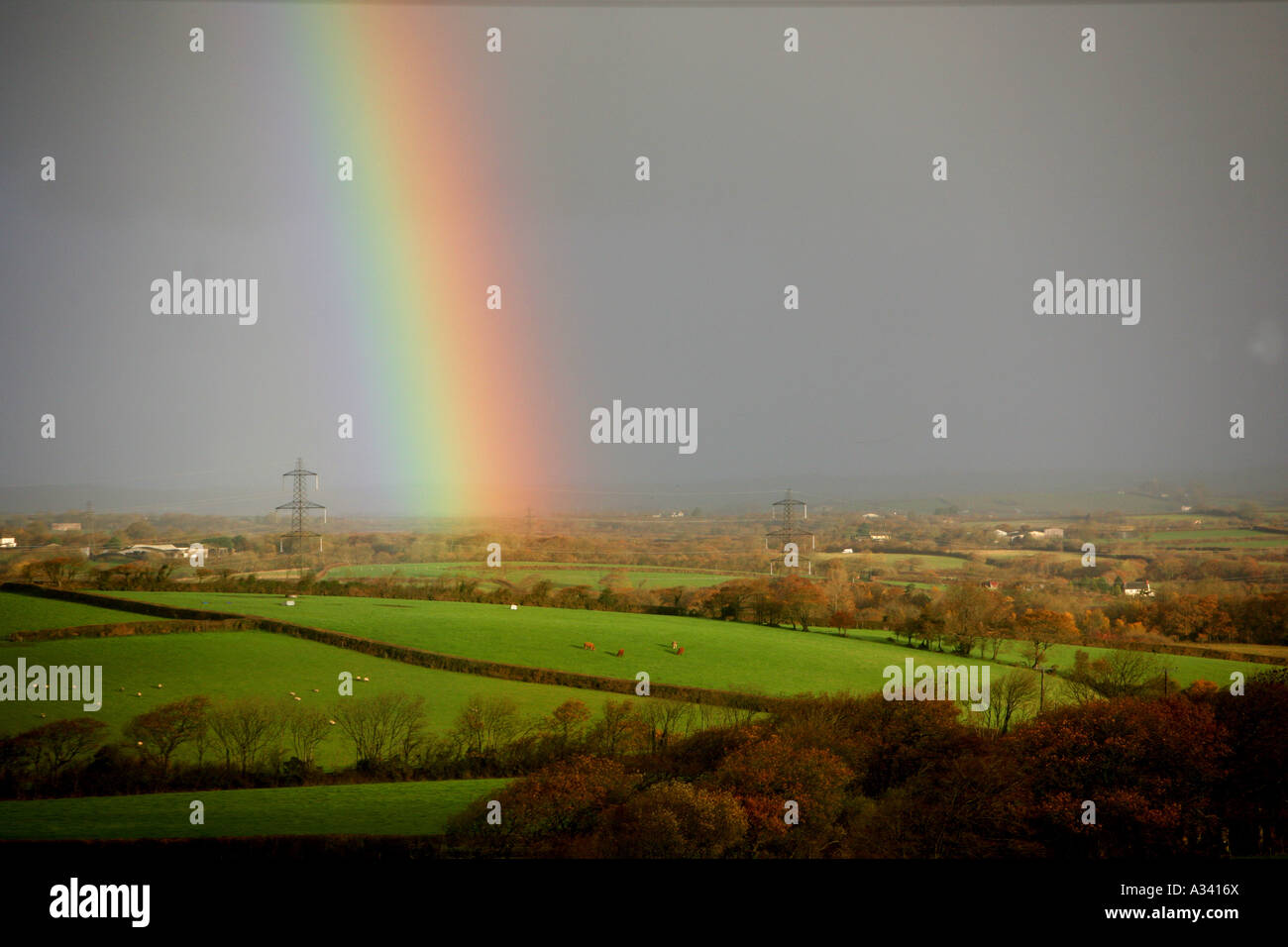 rainbow over devon countryside Stock Photo - Alamy