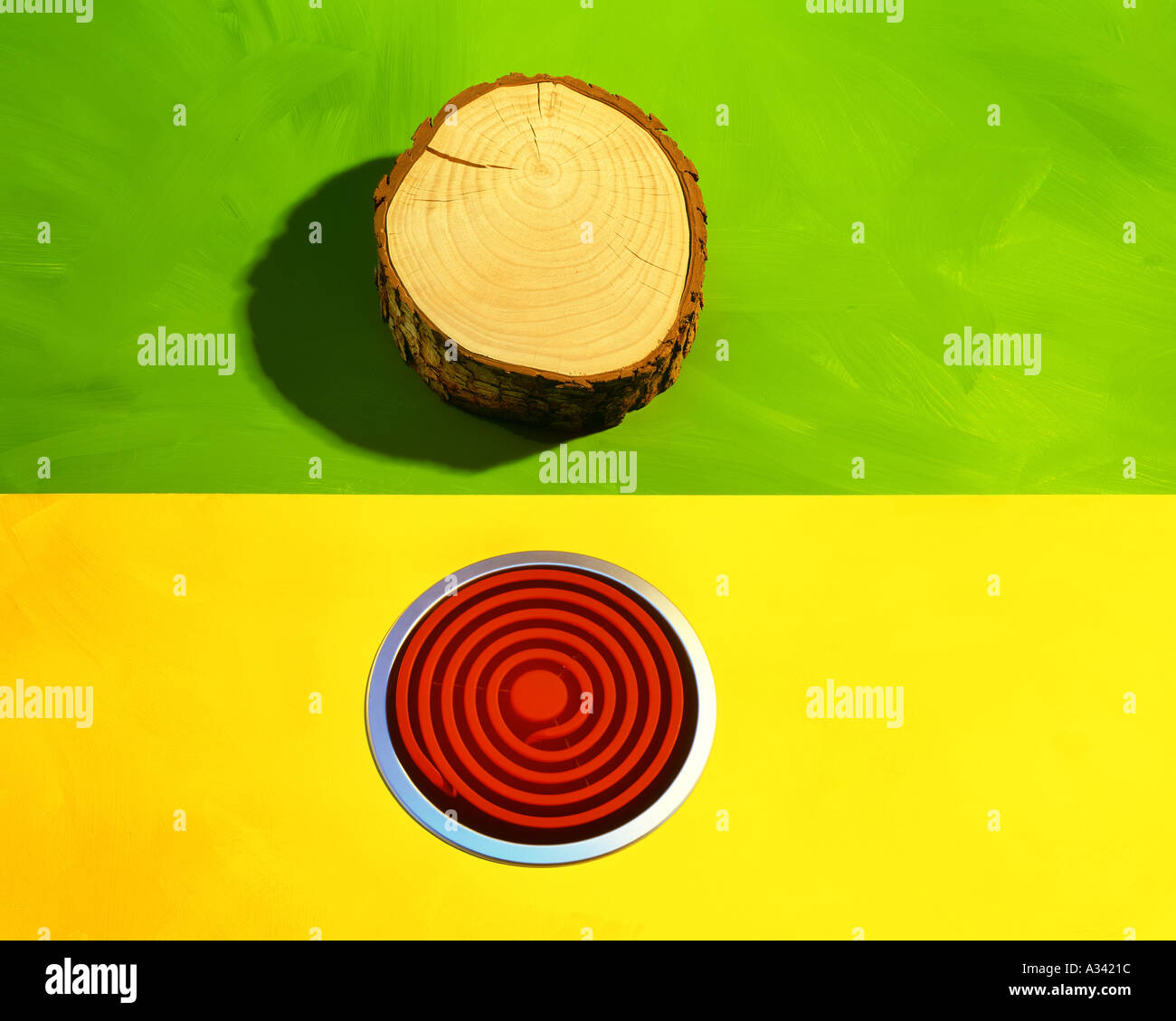 Tree log section with red hot stove heating element by Pete McArthur ...