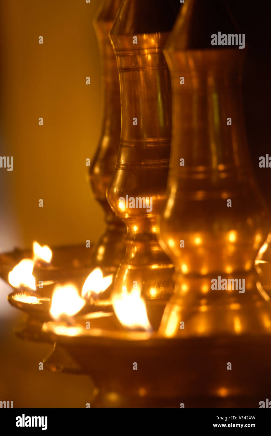 TRADITIONAL BRASS OIL LAMPS OF KERALA Stock Photo - Alamy