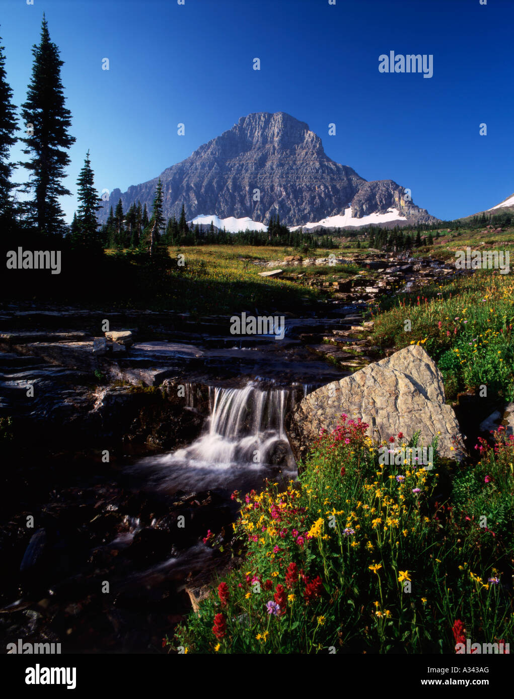 snow runoff below Mt. Reynolds, Logan Pass, Glacier National Park ...