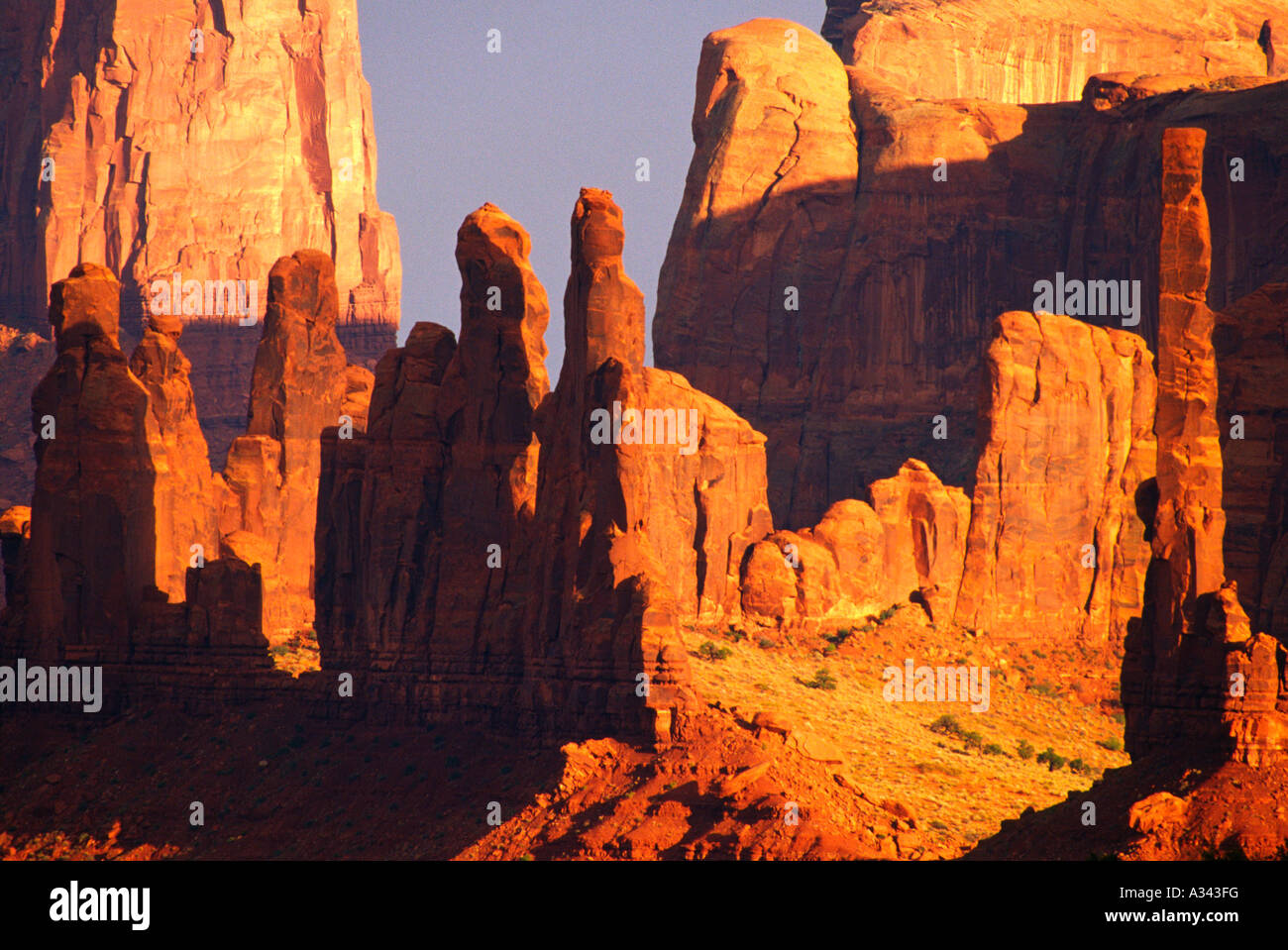 Sandstone towers, called Ye Bei Chi by the Navajo, Monument Valley ...