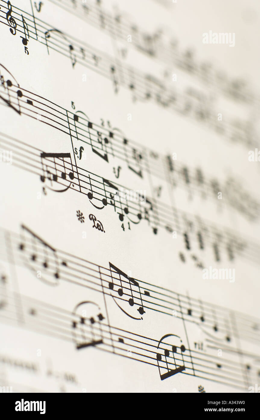 detailed photograph of musical notes on a page Stock Photo - Alamy
