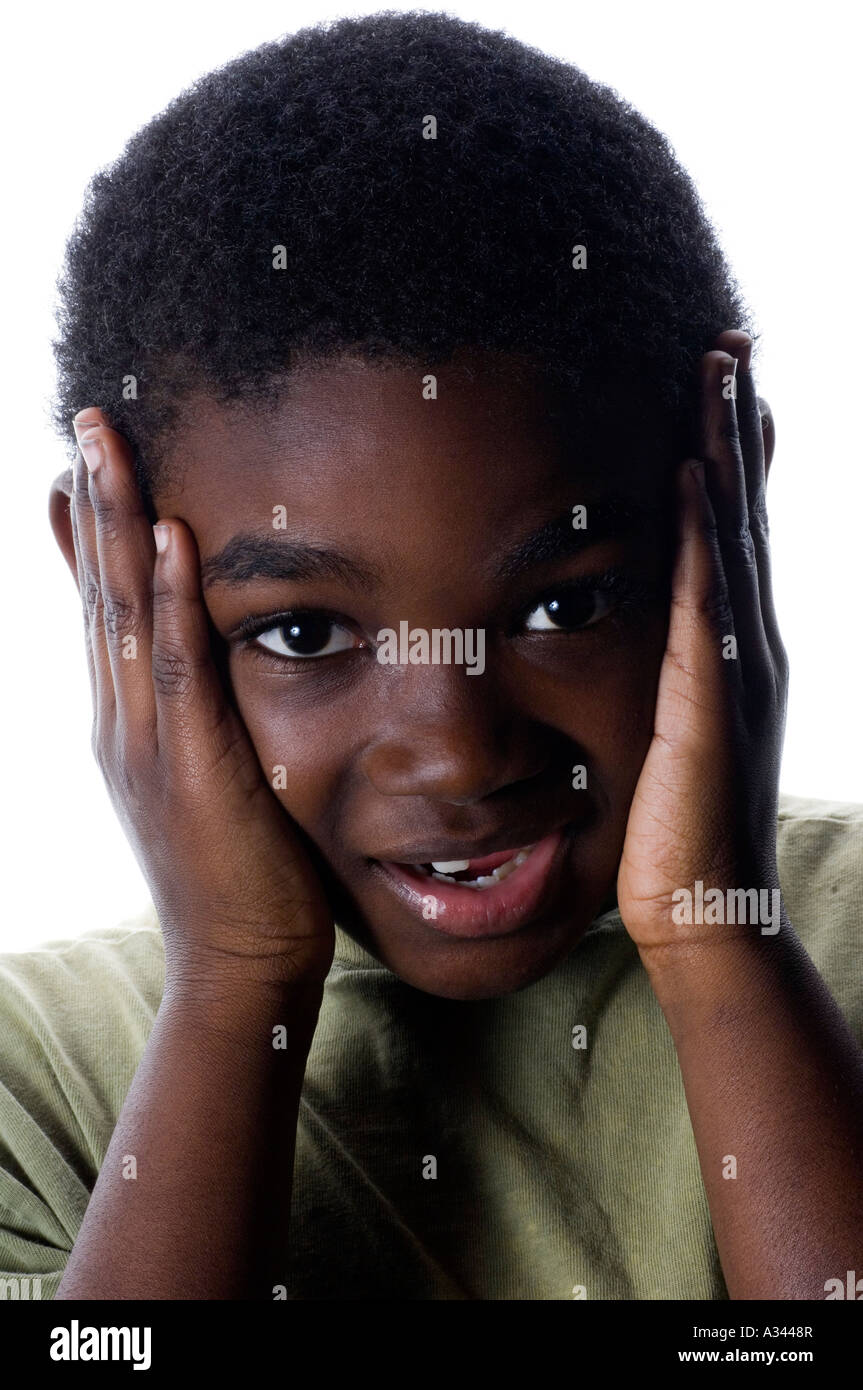 Afraid young boy Stock Photo - Alamy