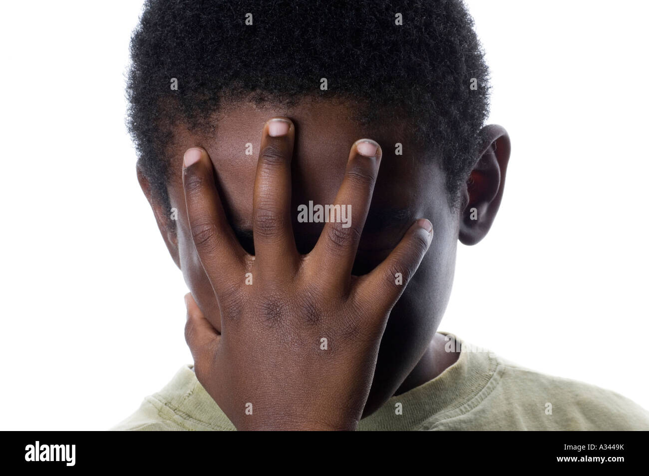 Young boy hiding his face Stock Photo - Alamy